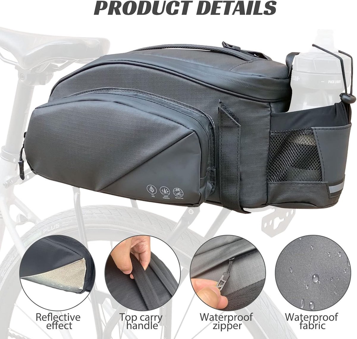 Fietsbagagedragertas, 11 liter, waterdicht, fietstas voor bagagedrager ...