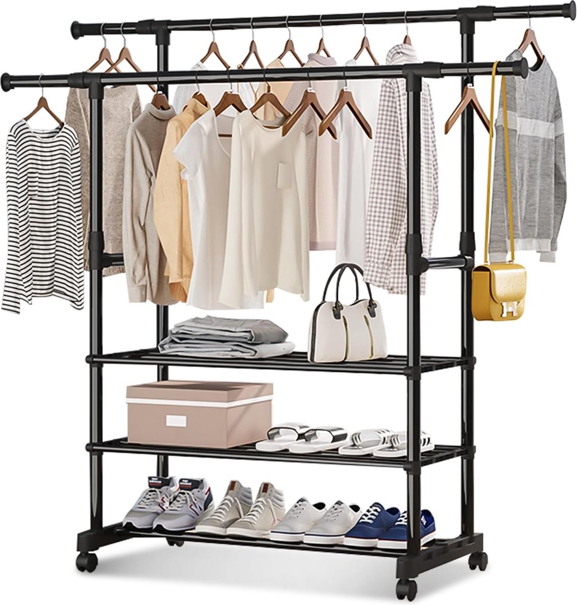 Kledingstang, kledingrek, kledingrek op wieltjes, stabiel kledingrek ...