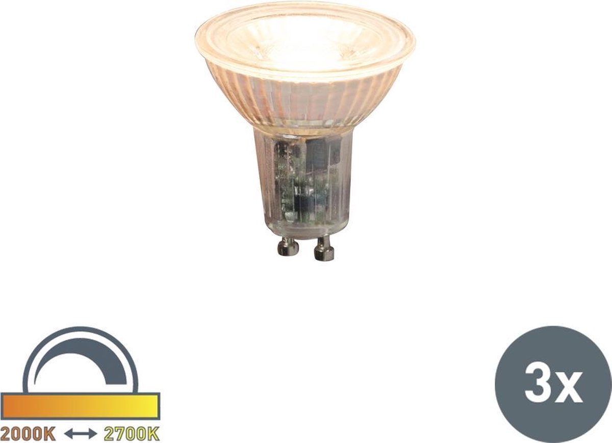 Calex Set van 3 GU10 dimbare LED lampen 5,5W 360lm 2000K - 2700K | bol.com