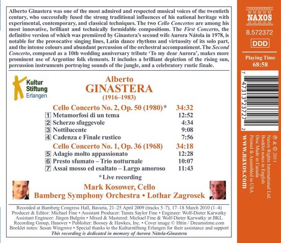 Mark Kosower, Bamberg Symphony Orchestra, Lothar Zagrosek - Ginastera: Cello Concertos... | bol