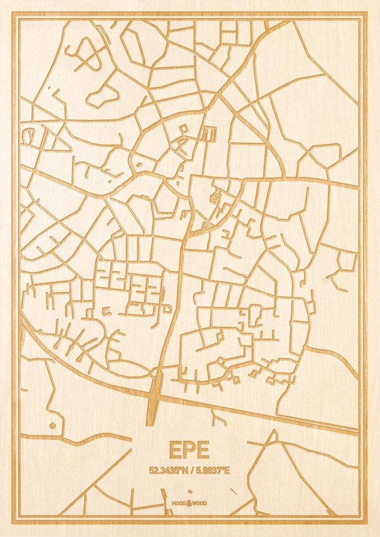 Kaart Epe - Gegraveerde stadskaart Hood&Wood - Hout, A4 | bol.com