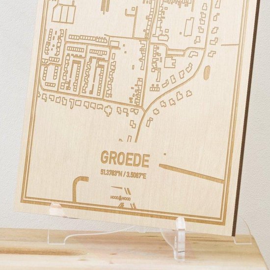 Kaart Groede - Gegraveerde stadskaart Hood&Wood - Hout, A4 | bol.com