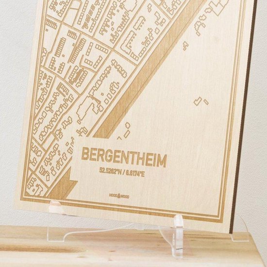 Kaart Bergentheim - Gegraveerde stadskaart Hood&Wood - Hout, A4 | bol.com