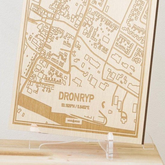 Kaart Dronryp - Gegraveerde stadskaart Hood&Wood - Hout, A4 | bol.com