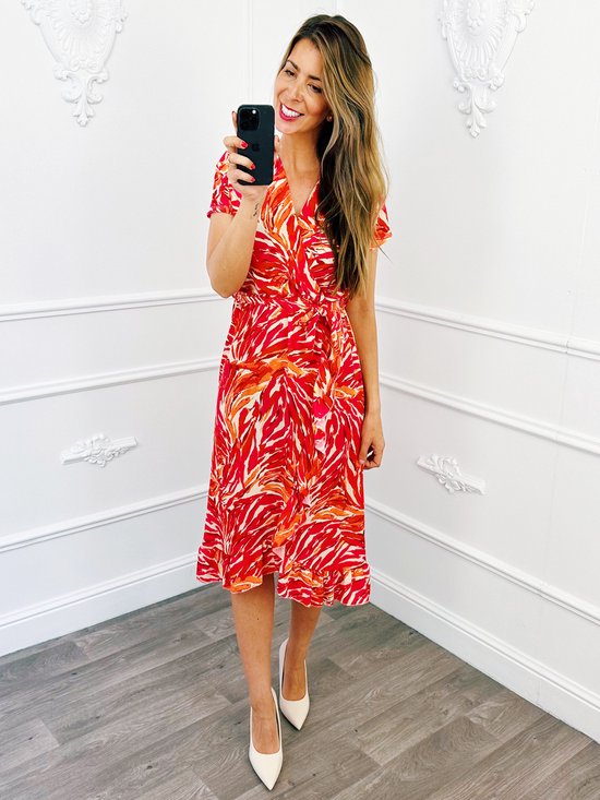 Camouflage Ruffel Midi Jurk Fuchsia | bol.com