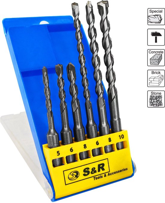 Hamerboor, steenboor/betonboor, 6-delige SDS-PLUS-boorset voor ...