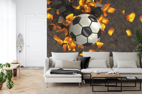 Fotobehang Voetbal 3D-Sportbal - Vliesbehang - 254 x 184 cm | bol.com
