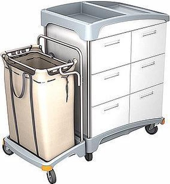 Splast houten hotel trolley met 6 laden en kunststof voet en linnen zak ...
