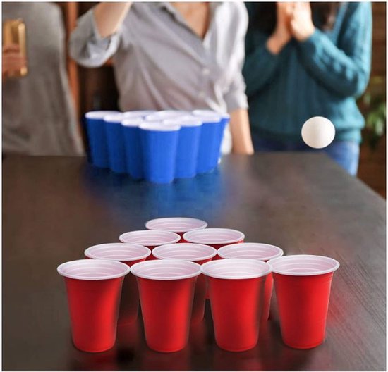 Beerpong Set - 100 Bekers en 10 Ballen - Rode en Blauwe Cups | bol.com