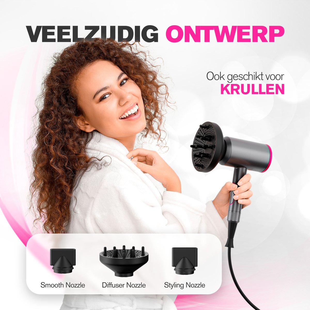 Roboza Föhn met Diffuser - Haardroger - Ionische - Krullen - 3 Standen ...