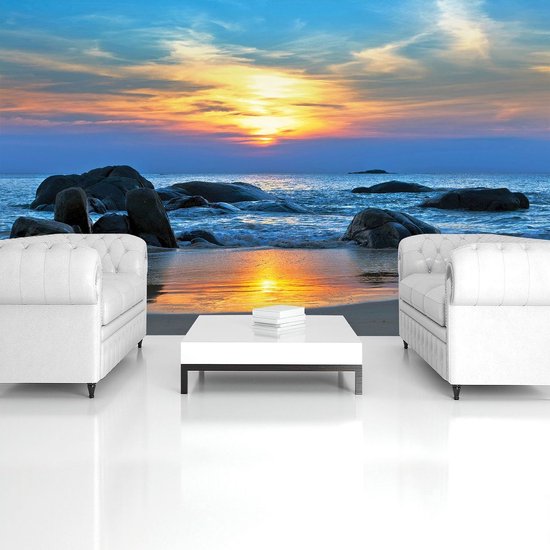 Fotobehang - Vlies Behang - Strand en Zee bij Zonsondergang - 208 x 146 ...