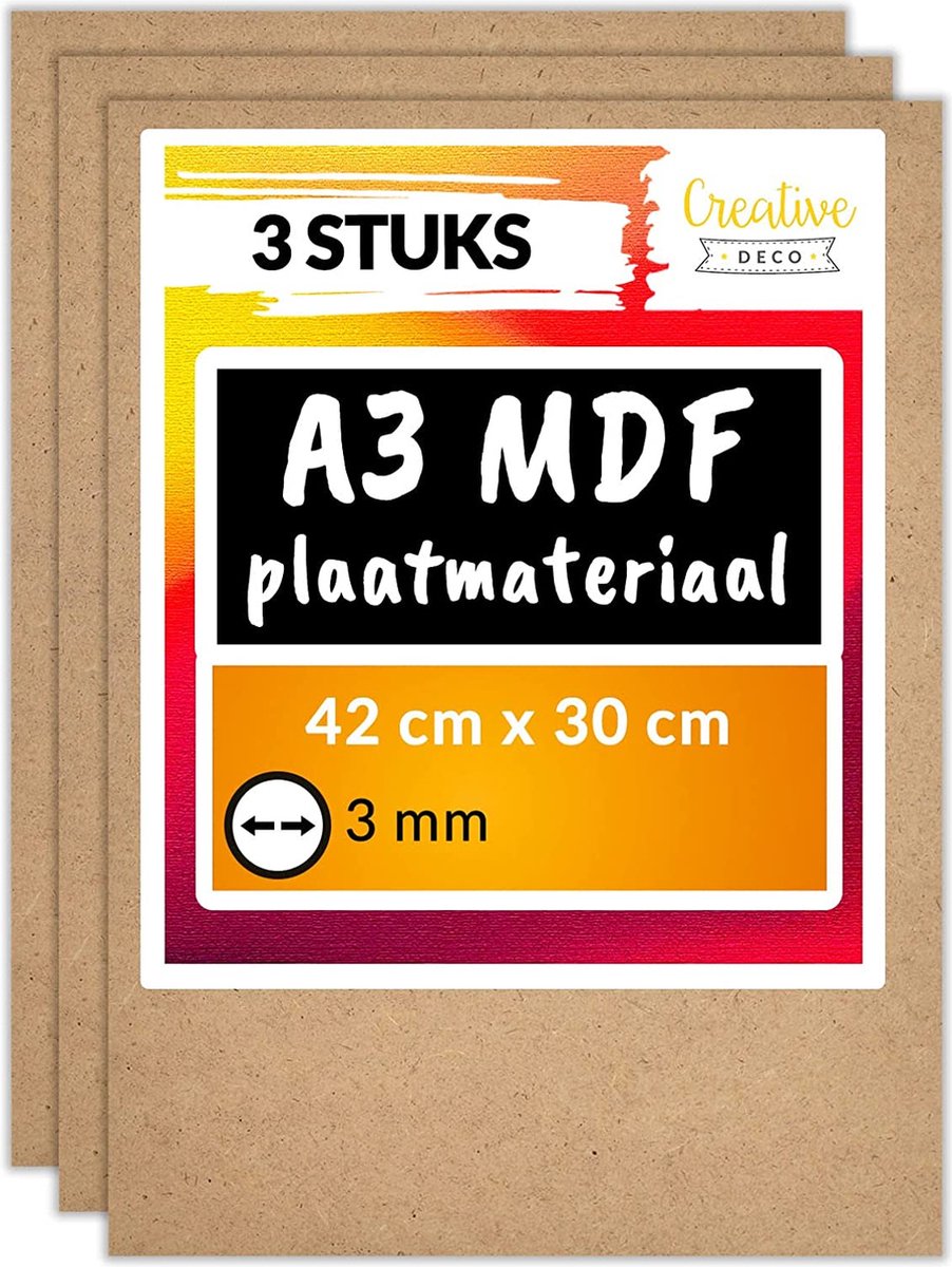 Creative Deco 3 x A3 MDF - Plaat | 420 x 300 x 3 mm | Perfect voor ...