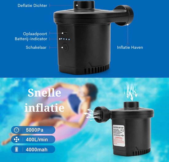 Elektrische Luchtpomp - 5000 Pa, USB 4000 mAh elektrische pomp, 2-in-1 ...