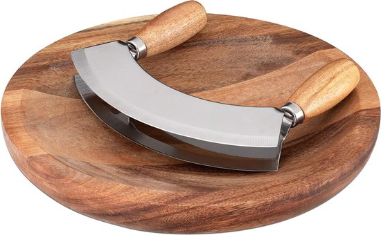 Herb Chopper with Cradle Knife and Wooden Board - Double Blade Spice ...