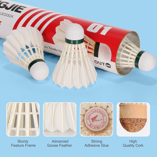 12 stuks ganzenveren badmintonshuttle - hoge stabiliteit en ...