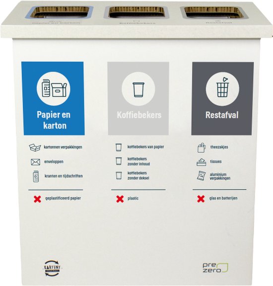 Kartonnen eco bin drie vakken - Papier/Karton - Bekers - Rest ...