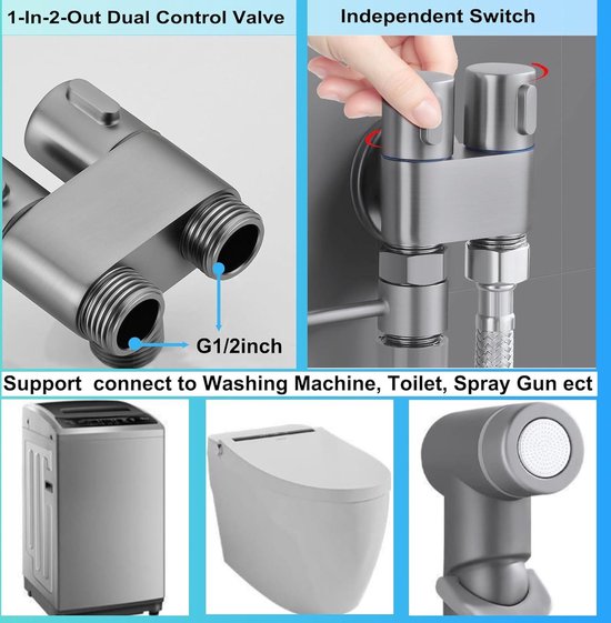 Bidet Sproeier Kit - Draagbare Douche met 2m Chrome Slang - Dual ...