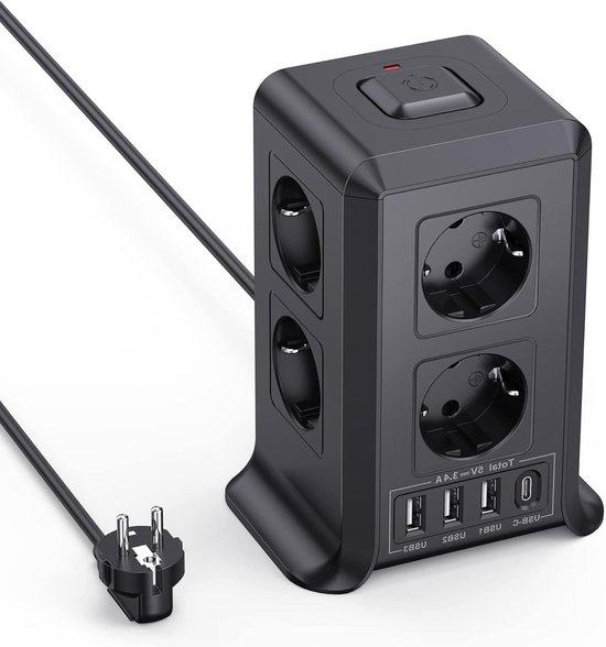 Stekkerdoos met USB 8 AC-stopcontacten- 4 USB-stekkers - 2500 W/10 A ...