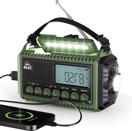 Noodradio - Radio voor Nood Draagbare Zwengelradio met 12000 mAh ...