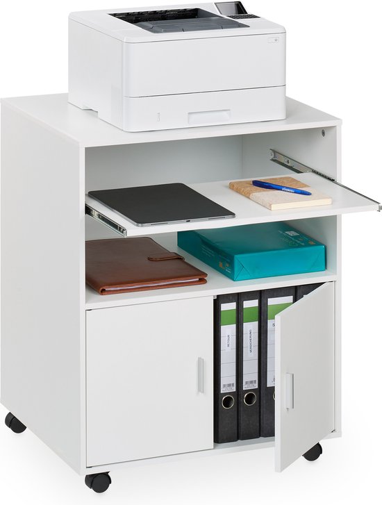 bureaukast op wielen - met toetsenbord lade - deuren - 74 x 60 x 48 cm ...