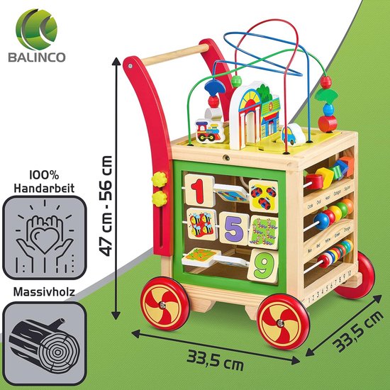 Houten 2-in-1 Baby Rollator met Rem en Motorisch Speelgoed voor ...