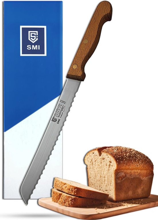 Gekarteld Broodmes en Tafelmessen met Houten Handvat - 20 cm Lemmet | bol