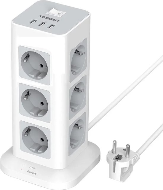 Stopcontact Toren Power Strip - 12 Outlets met USB - 2 meter - Surge ...