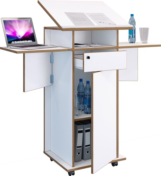 VCM Houten lessenaar Verrijdbare lessenaar Statafel op wielen Lade ...