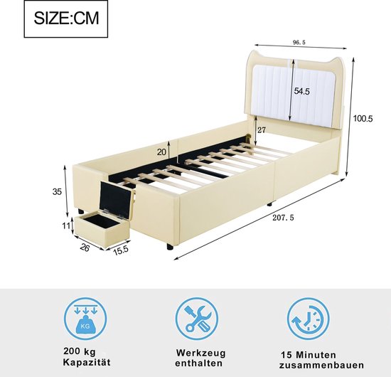 Merax Kunstleer Gestoffeerd Kinderbed met Oren - Eenpersoonsbed 90x200 ...