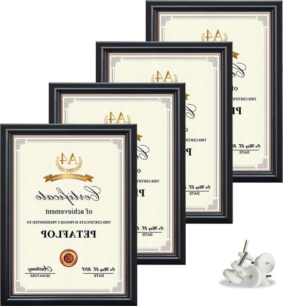 A4 Zwarte Certificaat Frames voor Muur Tafelblad Display - Horizontaal ...