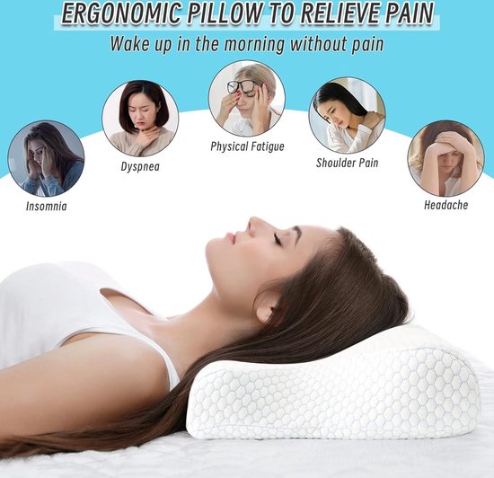 Hoogte verstelbaar traagschuim nekkussen voor rug- en zijslapers 58 x 35 x 9 cm... | bol