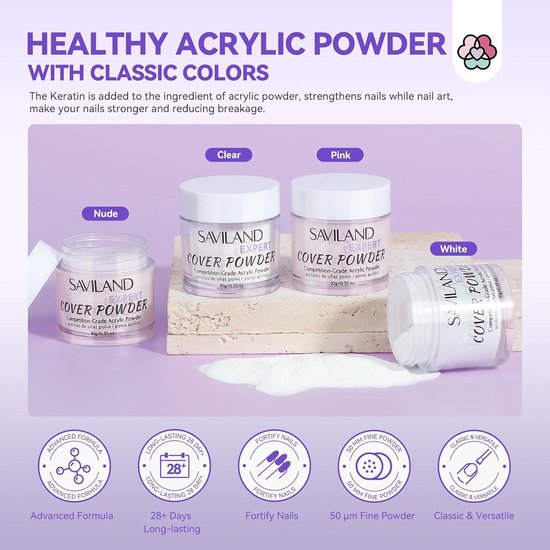 4 Colors Acrylic Powder and Liquid Set with Acrylic Nail Brush - Nail ...