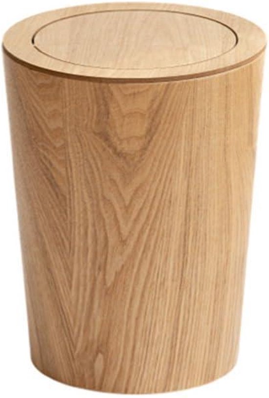 Prullenbak Ronde vuilnisbak van hout met deksel - Vuilnisrecyclingbak ...