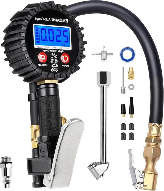 Bandenpomp met drukmeter - Digitale bandenspanningsmeter en meter - Perslucht... | bol