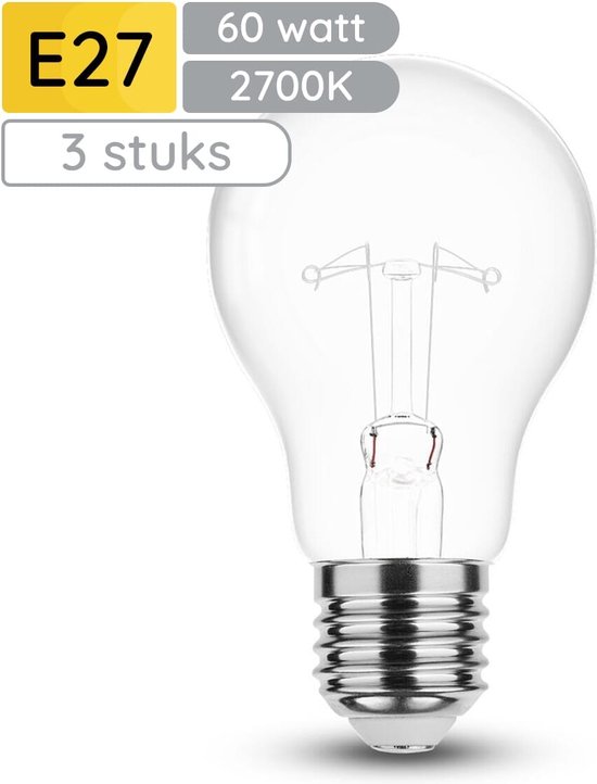 Technik E27 Wolfraam-Gloeilamp Dimbaar 60W - 2700K - Warm Wit - Gloeilamp Globe A55 -... | bol