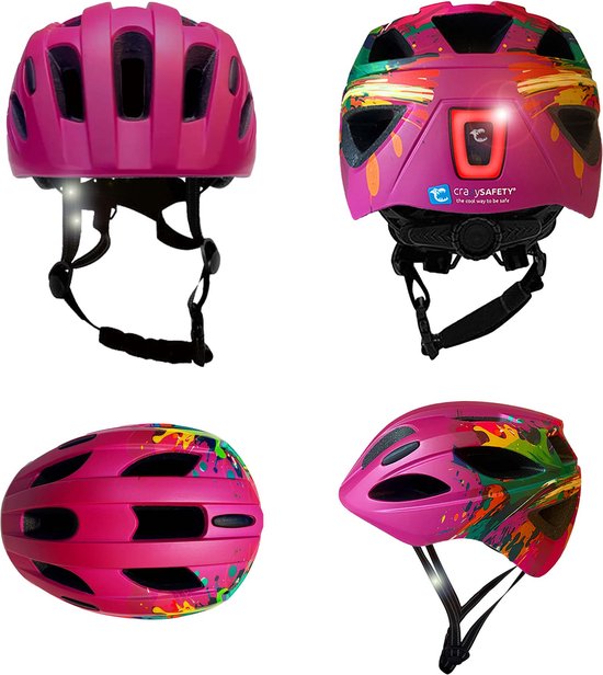 Fietshelm voor kinderen 6-12 jaar|Roze Splash|Crazy Safety|EN1078 ...