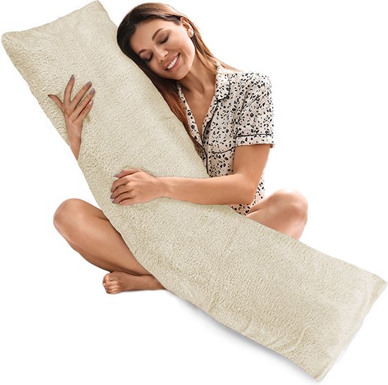 PandaHug Ondersteunend Lichaamskussen Teddy Off-white - Body Pillow ...