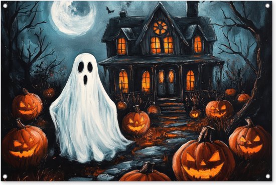 Tuinposter 120x80 cm - Tuindecoratie Halloween - Spookhuis - Pompoen ...