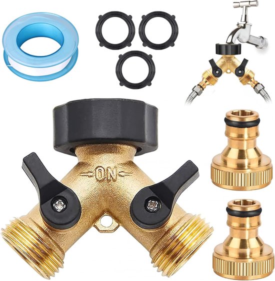 Y-verdeler 3/4 inch voor tuinslang met afsluitkranen - Messing tuinaccessoire | bol