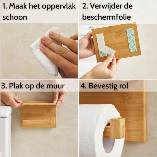 WC Rolhouder bamboe legplank - houten toiletpapierhouder zonder boren ...