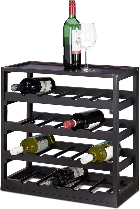 Wijnrek voor 20 flessen van hout - Robuust en zwart flessenrek met 4 ...