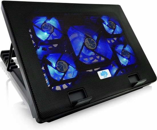 Laptop Cooling Pad with 5 Fans Adjustable Tilt and Blue Backlight ...