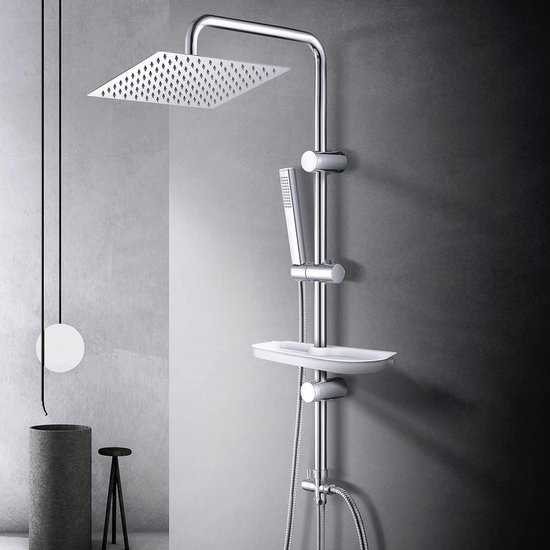 Moderne regendouche douchesysteem met plank - chroom - 25x25 cm ...