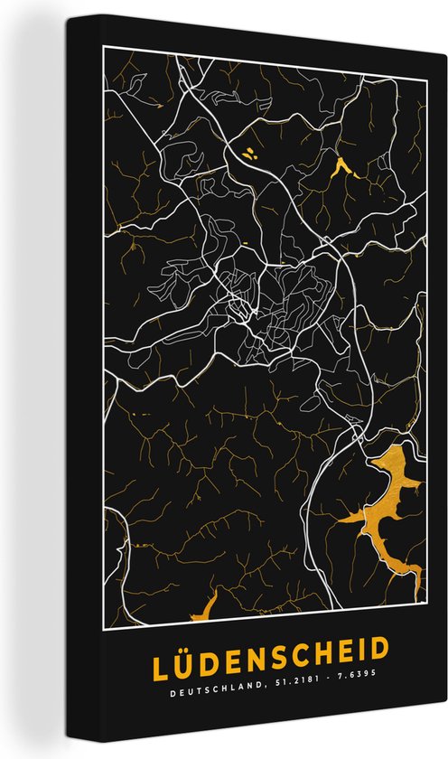 Canvas Schilderij Plattegrond – Lüdenscheid – Goud – Stadskaart – Kaart ...
