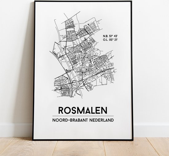 Rosmalen city poster, A4 met lijst, plattegrond poster ...