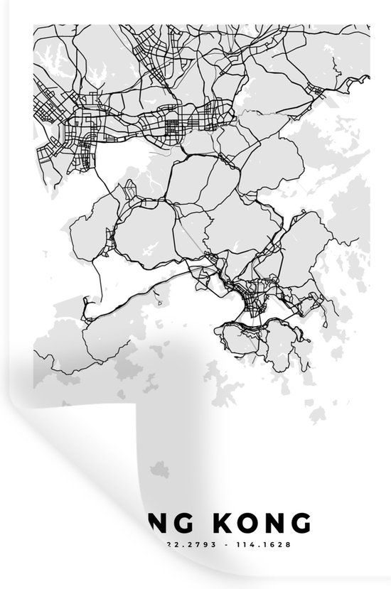Stickers muraux - Hong Kong - Plan de la ville - Wit - Carte - Carte ...