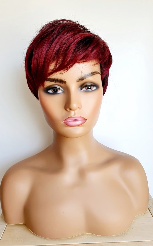 Luxe pruik-dames- Zwarte Uitgroei Rode Punt - kort haar- stijl- pony ...