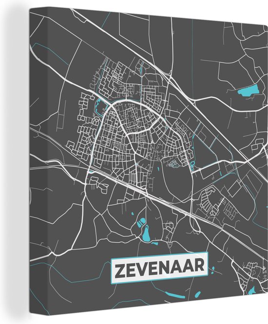 Canvas Schilderij Zevenaar - Plattegrond - Stadskaart - Kaart - 90x90 ...