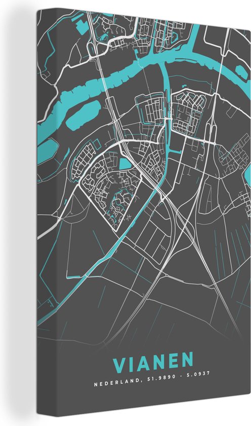 Canvas schilderij 120x180 cm - Wanddecoratie Vianen - Stadskaart ...