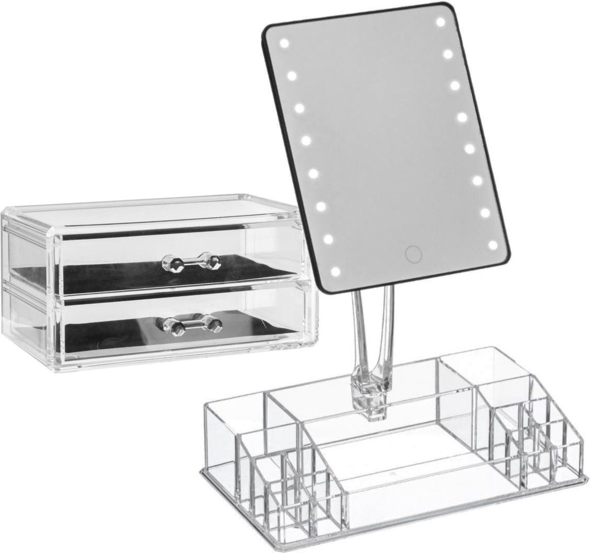 Make-up organizer set vakjes en lades 19 x 9 cm en een LED spiegel set ...